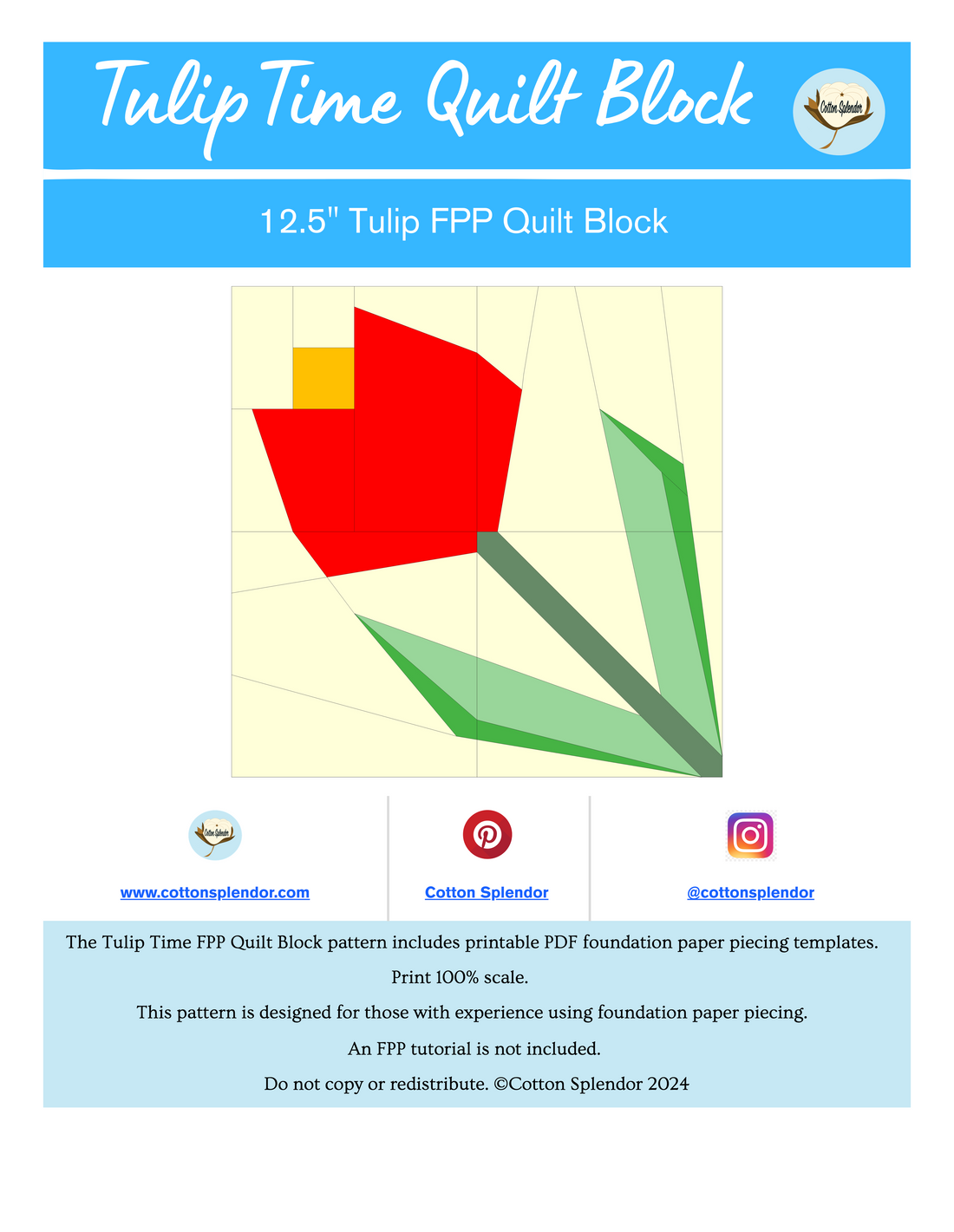 Tulip Time FPP Quilt Block – Cotton Splendor